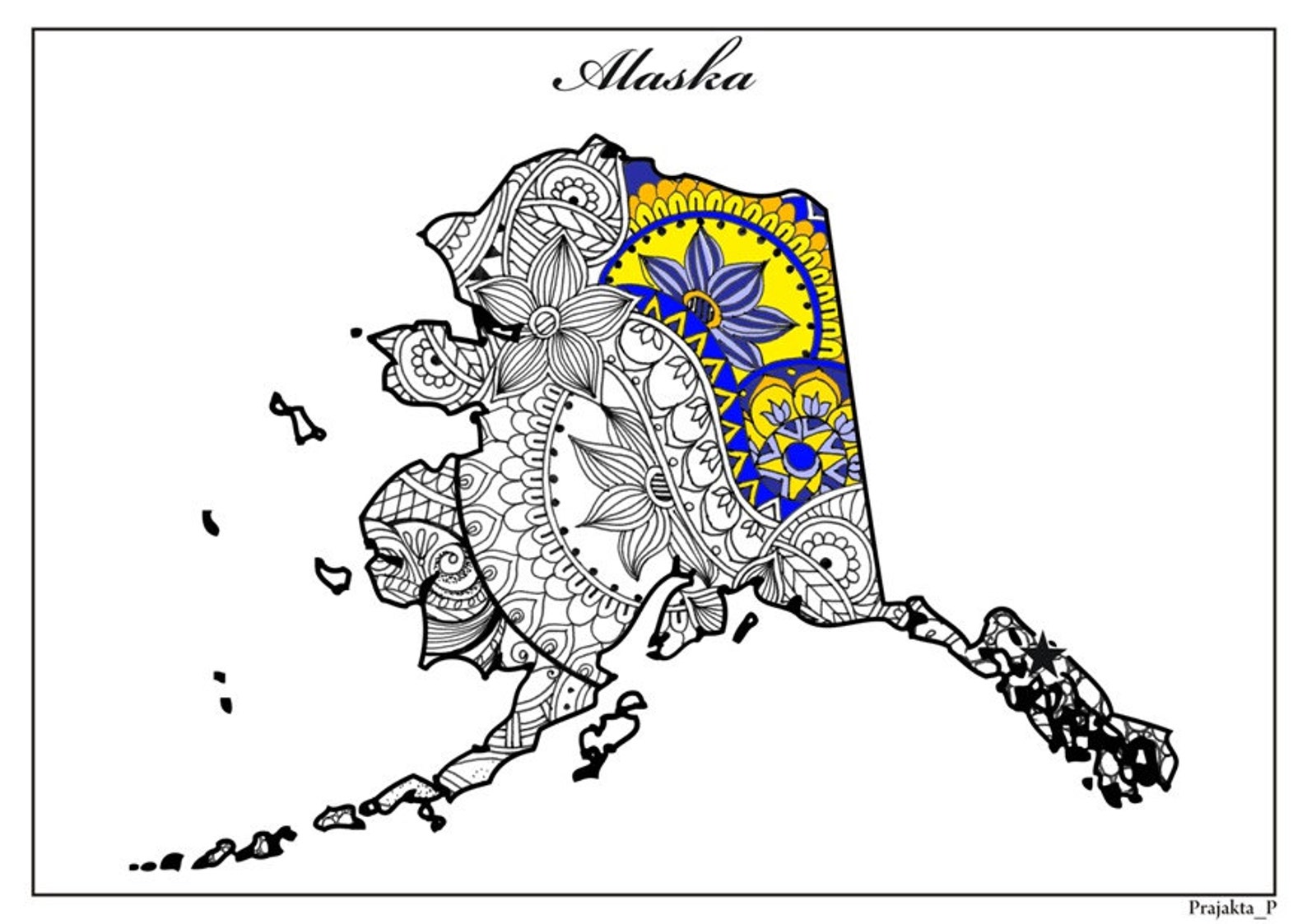 Alaska map adult coloring page USA map coloring page adult | Etsy