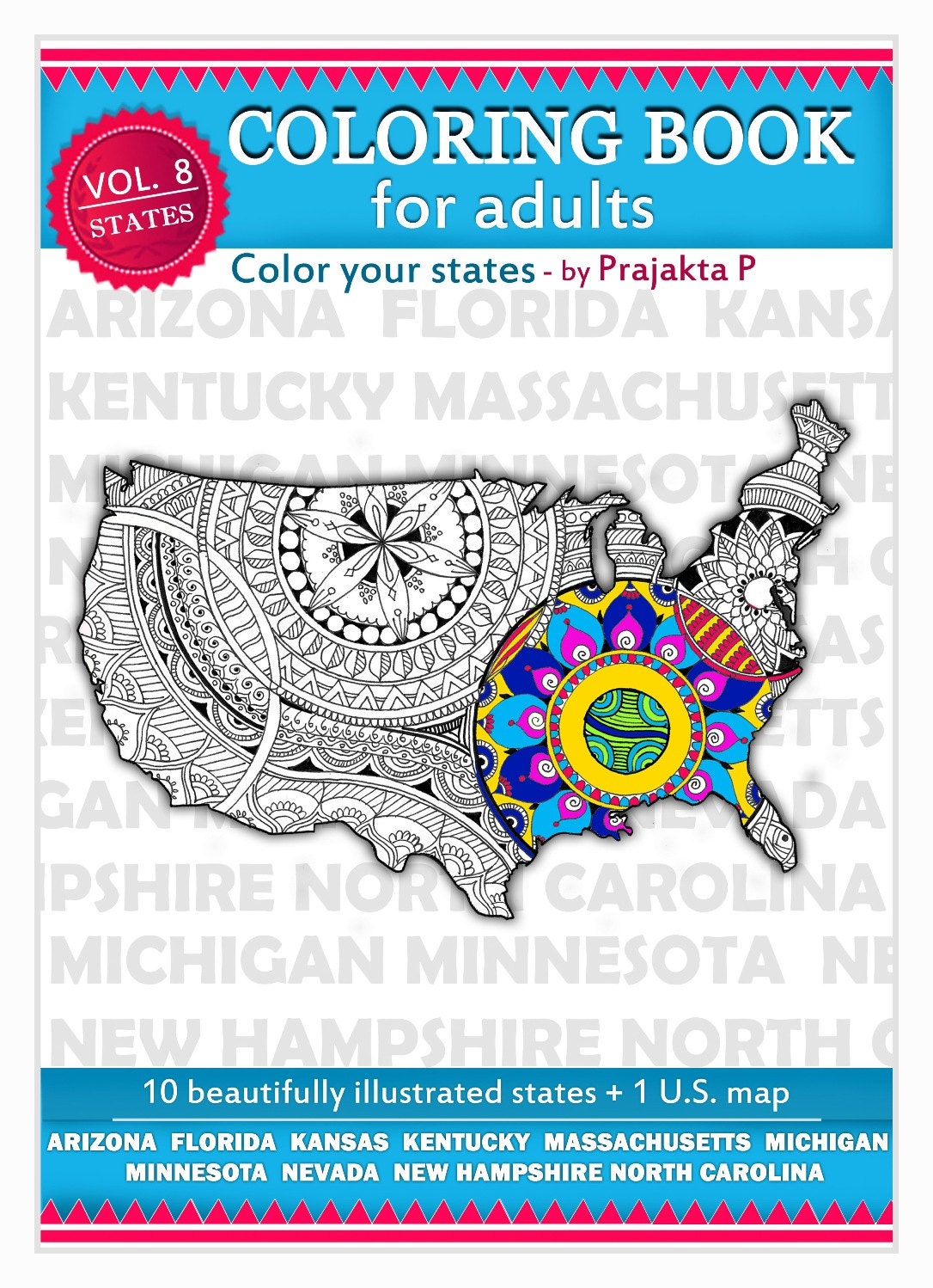 Printable coloring book for adults USA maps adult coloring | Etsy