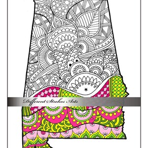Adult coloring page Alabama state map printable coloring | Etsy