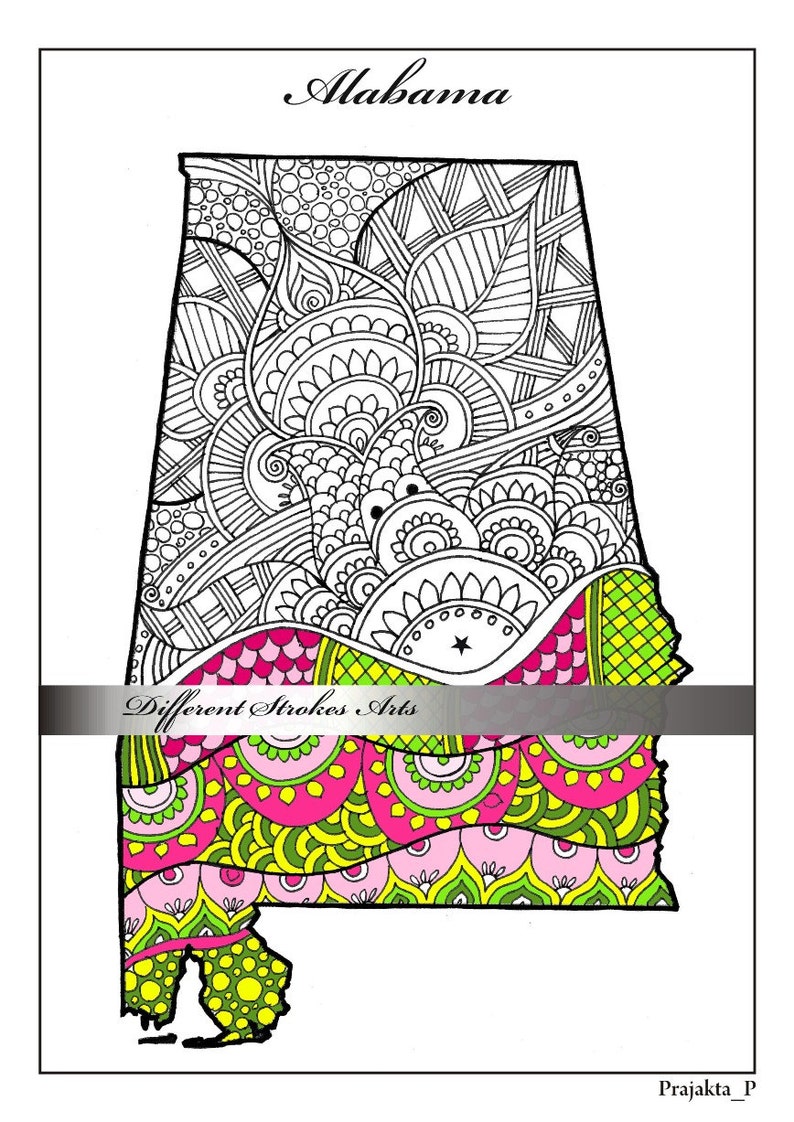 Adult coloring page Alabama state map printable coloring | Etsy