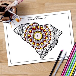 South Carolina state map adult coloring page printable | Etsy