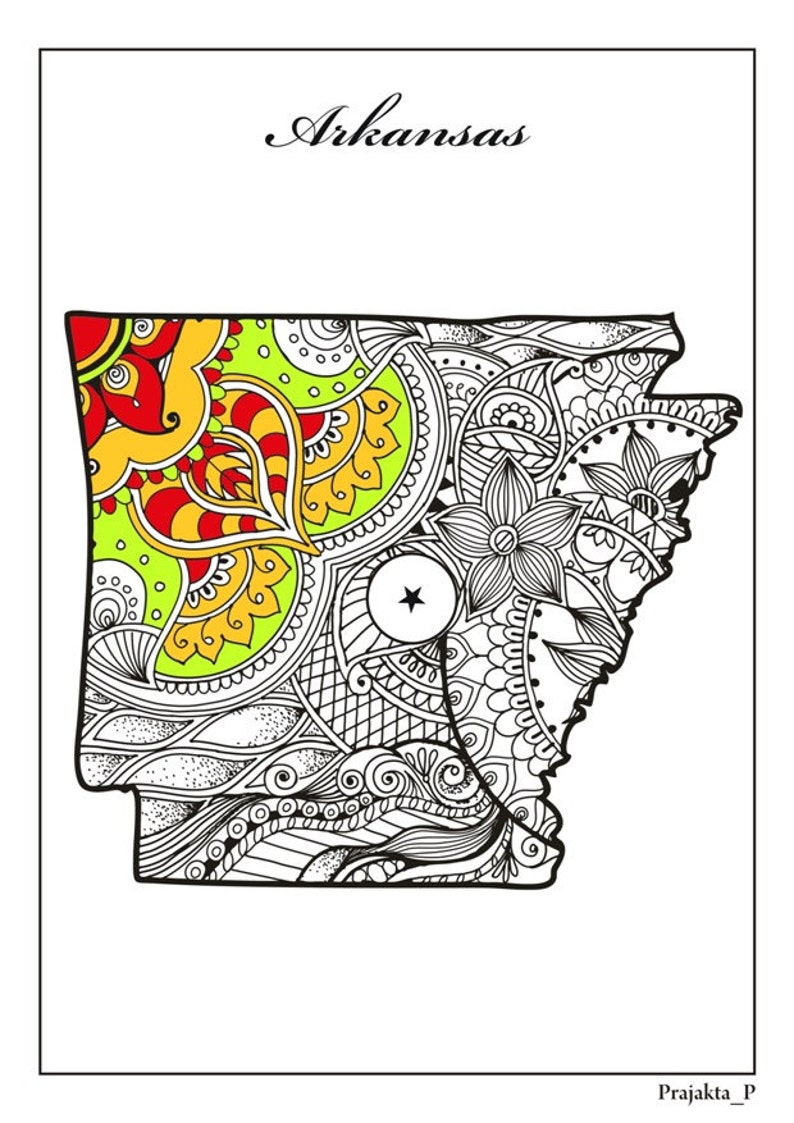 Arkansas State Map Adult Coloring Page Printable July 4th | Etsy