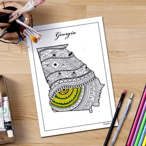 Georgia State Map, Decorative Maps, Usa Adult Coloring, United States ...