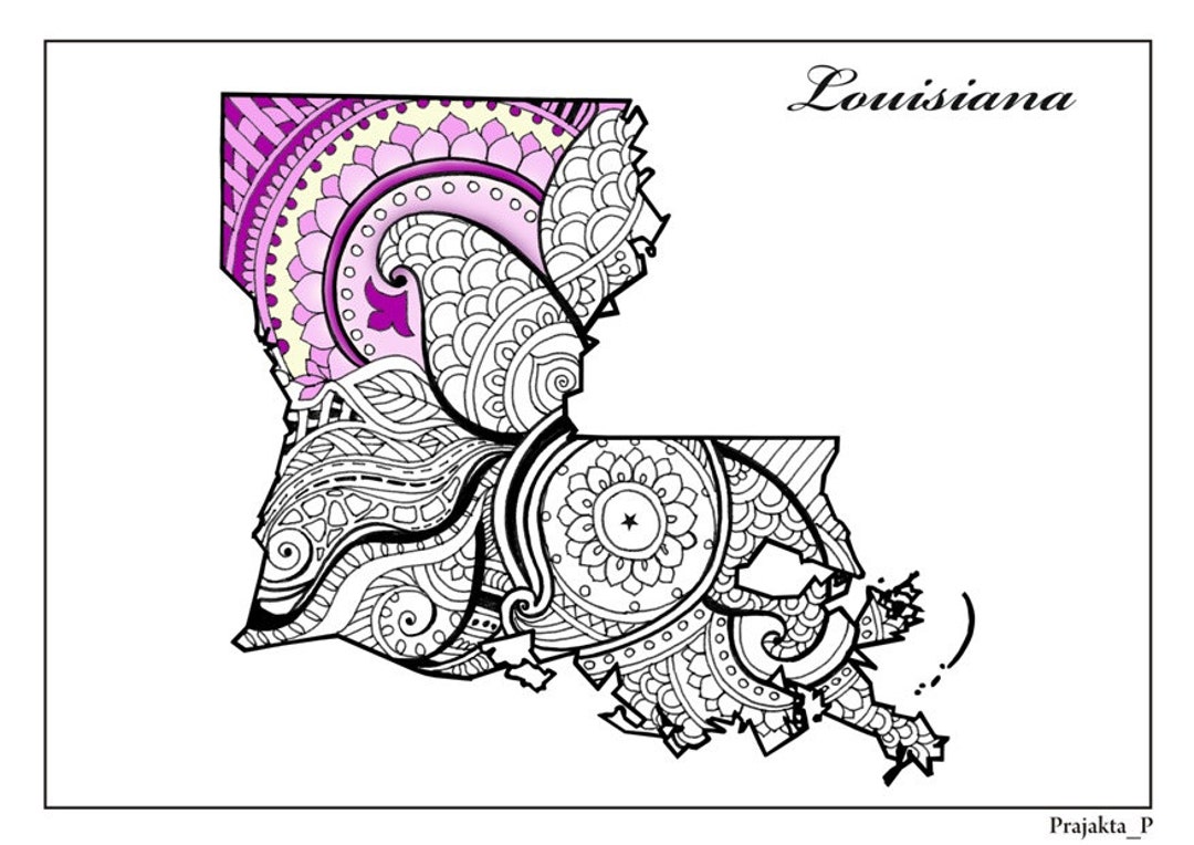 Louisiana State Map Adult Coloring Page, Printable July 4th Art ...