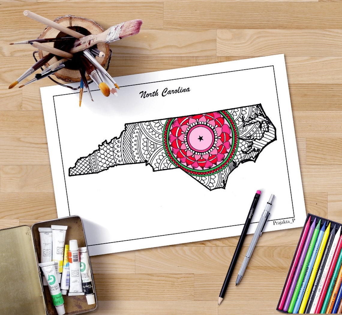 North Carolina State Map, Decorative Maps, USA Adult Coloring, United ...
