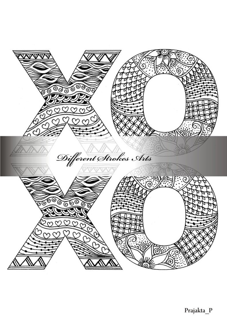 XOXO sign zentangle coloring pages for adults follow your | Etsy