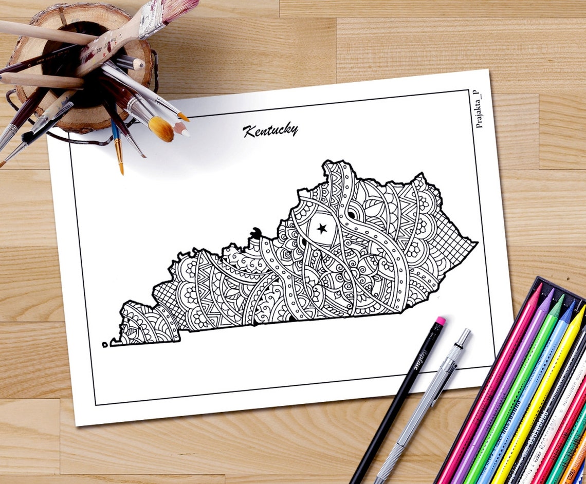 Kentucky Map Coloring Page for Adults Instant Download - Etsy