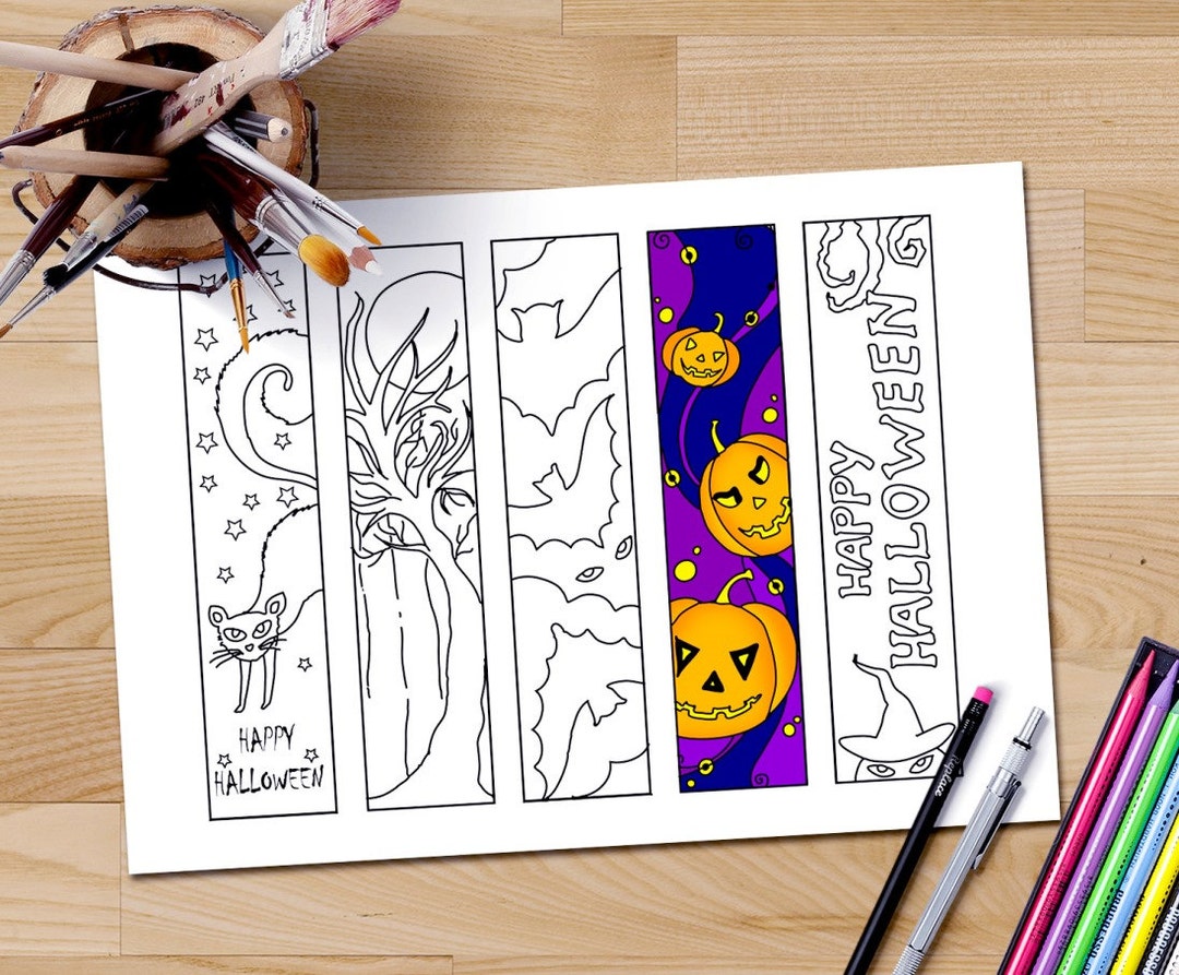 Halloween Coloring Bookmarks, Printable Bookmarks to Color, Coloring ...