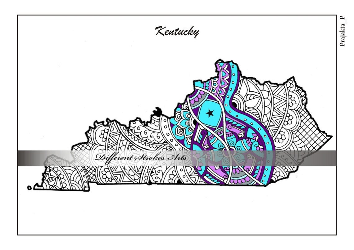 Kentucky Map Coloring Page for Adults Instant Download | Etsy