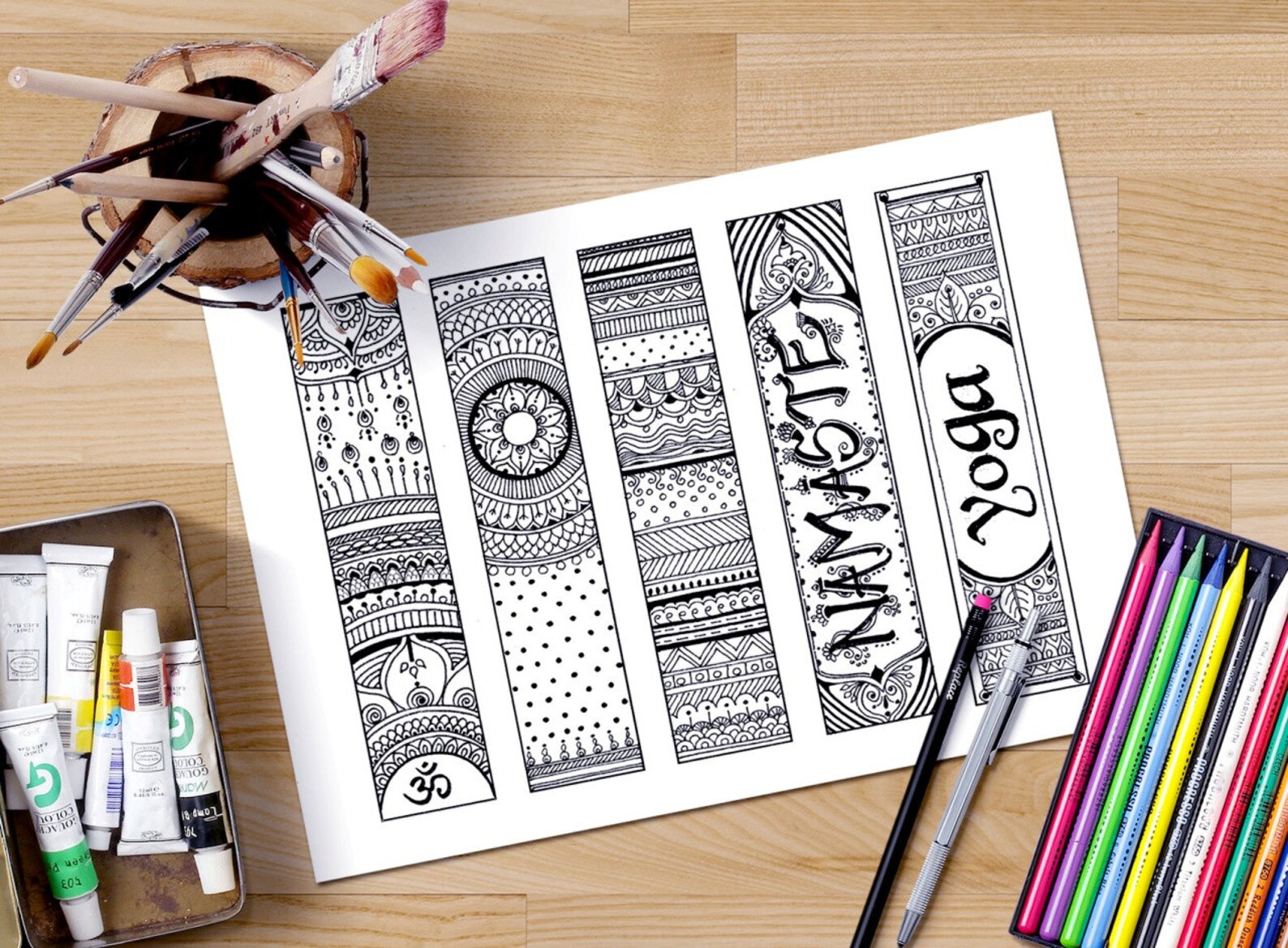 Printable bookmarks coloring Om bookmarks Zendoodle | Etsy