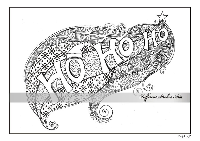 Ho Ho Ho Christmas Coloring Page Zentangle Coloring Pages | Etsy