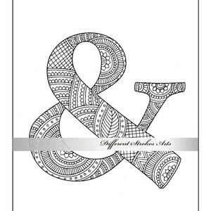 Zentangle Alphabet Adult Coloring Page '&' Character, Floral Letters ...