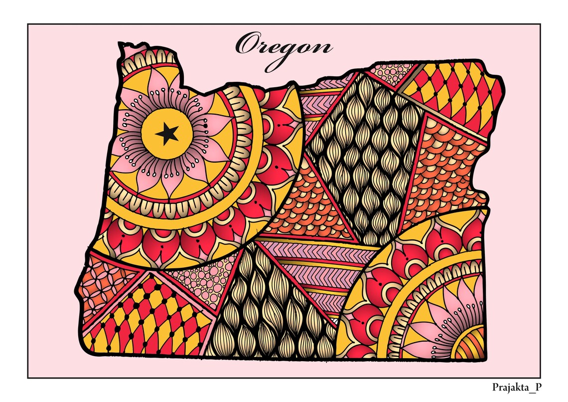 Oregon Map Adult Coloring page USA maps instant download PDF | Etsy