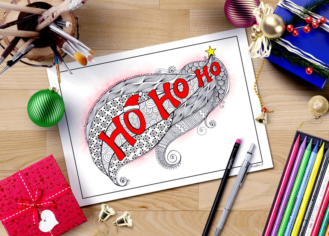 Ho Ho Ho Christmas Coloring Page, Zentangle Coloring Pages, Adult ...