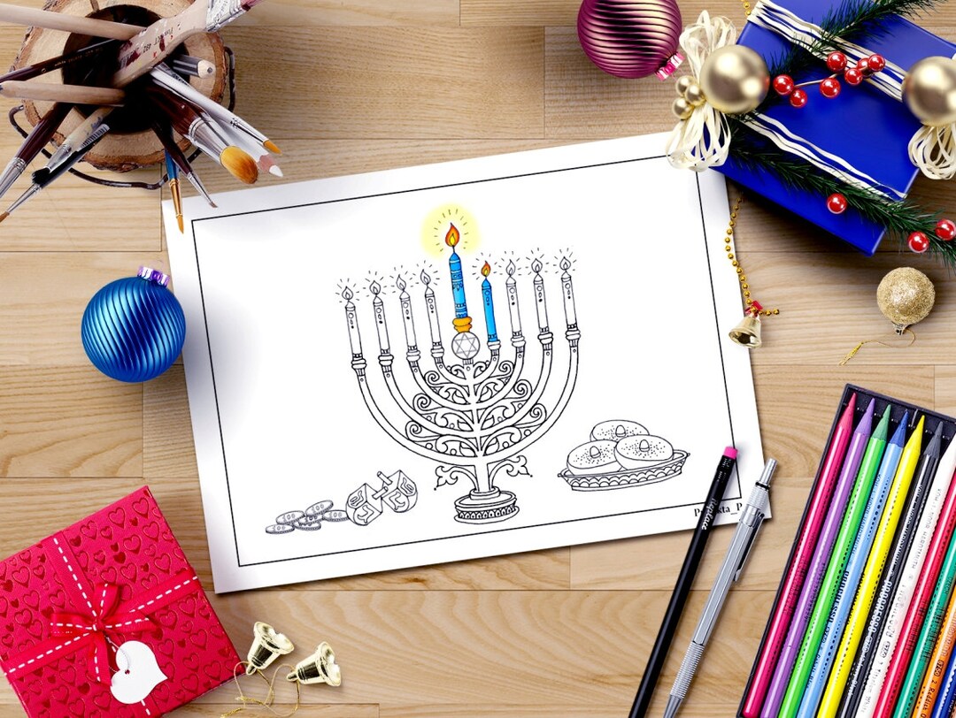 Hanukkah Coloring Page, Jewish Star Menorah, Hanukkah Blessings ...