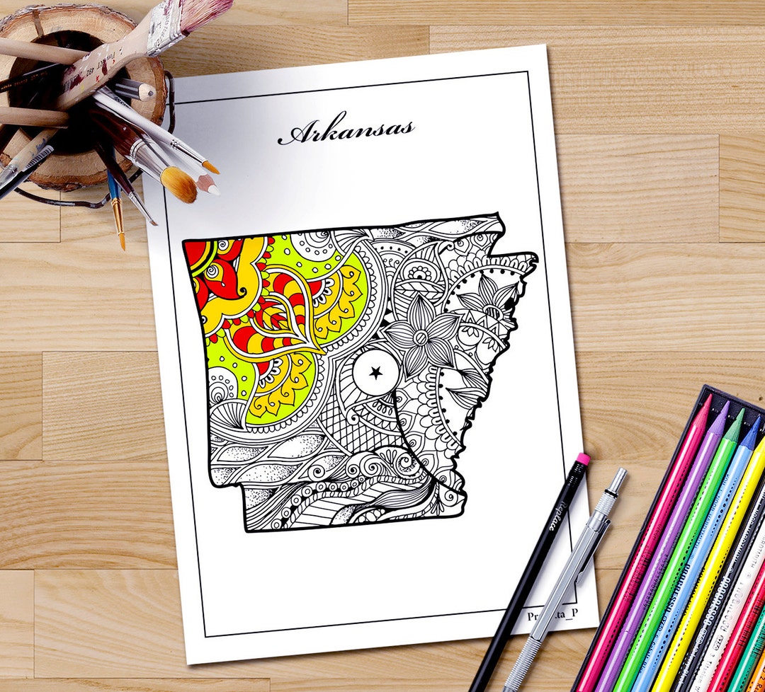 Arkansas State Map Adult Coloring Page, Printable July 4th Art ...