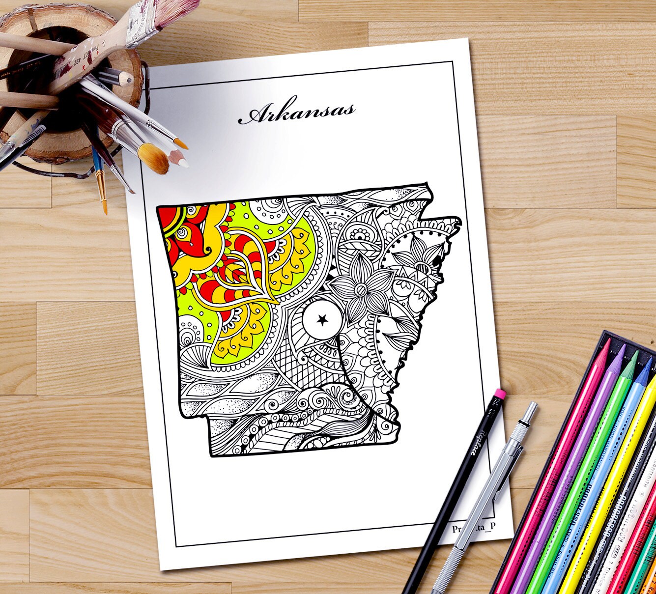 Arkansas state map Adult coloring page printable July 4th | Etsy