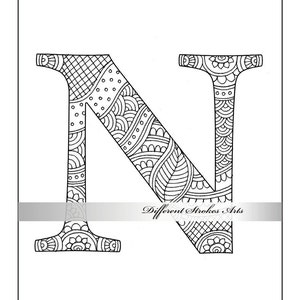 Adult coloring book page letter N Printable alphabet art | Etsy