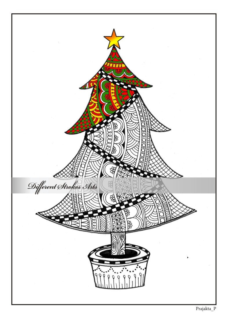 Zentangle Inspired Christmas Coloring Pagechristmas Tree | Etsy