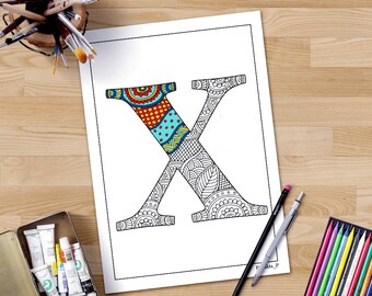 zentangle alphabet coloring page letter D to color for