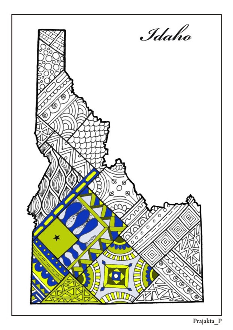 Idaho State Map Coloring Page for Adults Patriotic Printable | Etsy
