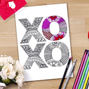 XOXO Sign Zentangle Coloring Pages for Adults, Follow Your Heart ...