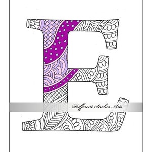 Letter Coloring Page, Zentangle Alphabet E to Color for Adults ...