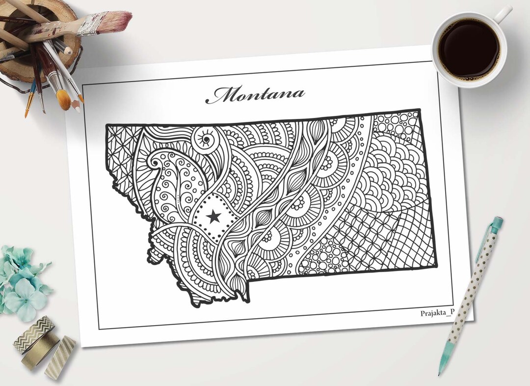 Montana Map Coloring Page, Patriotic Printable Art, State Maps ...
