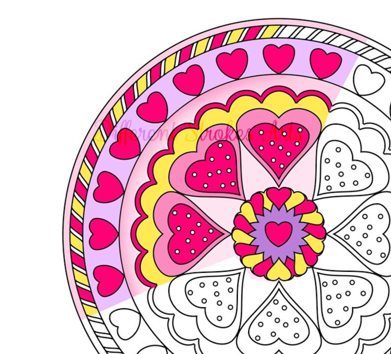 Valentine Coloring Pages Valentines Mandala Hearts Mandala - Etsy