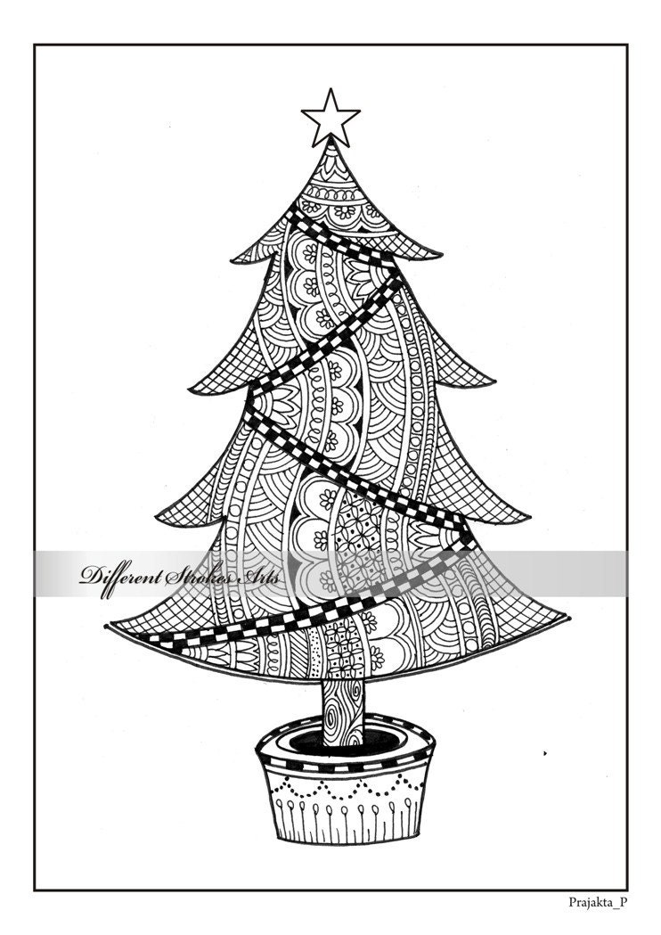 Zentangle Inspired Christmas Coloring Pagechristmas Tree | Etsy