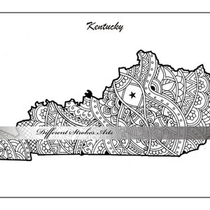 Kentucky Map Coloring Page for Adults Instant Download | Etsy