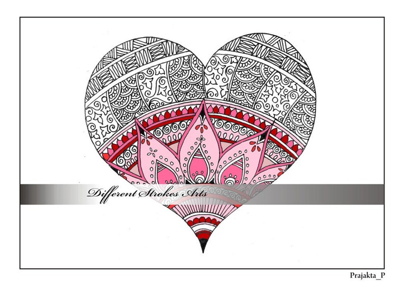 Valentine coloring pages Zentangle heart adult coloring book | Etsy