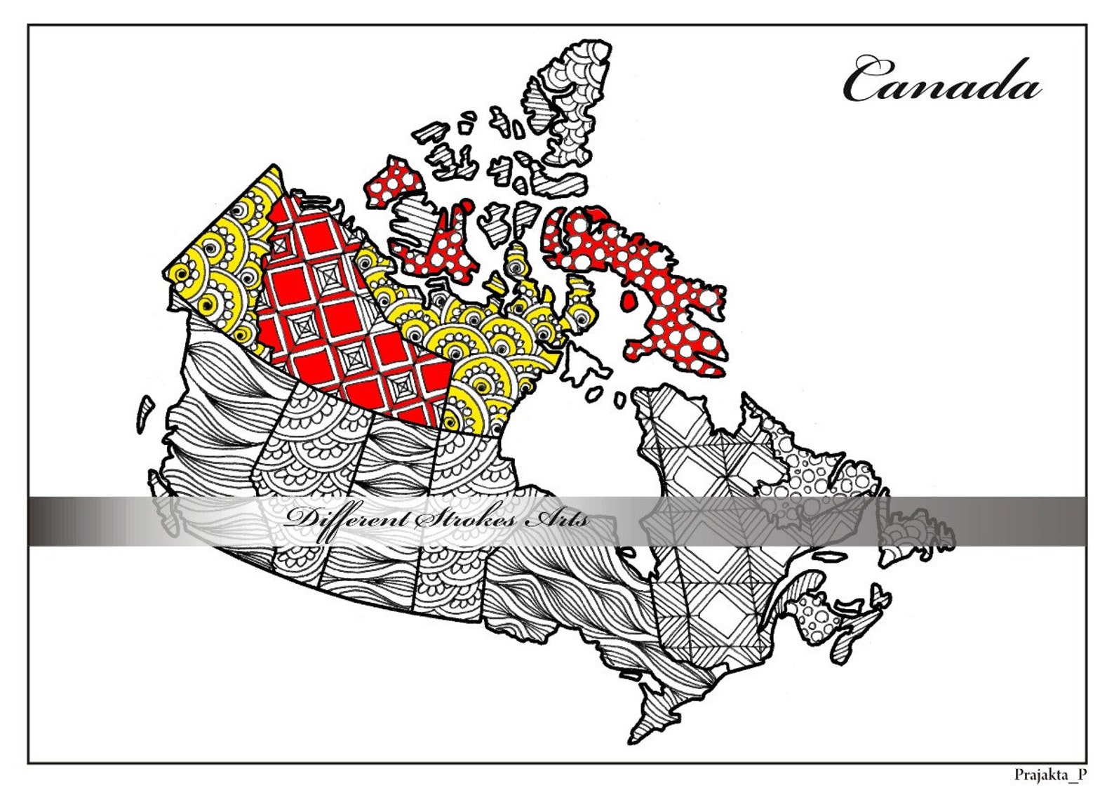 Adult Coloring Page Zentangle Canada Colouring Travel Map of | Etsy