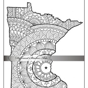Minnesota Decorative Map Coloring Pages for Adults, Zentangle Maps ...