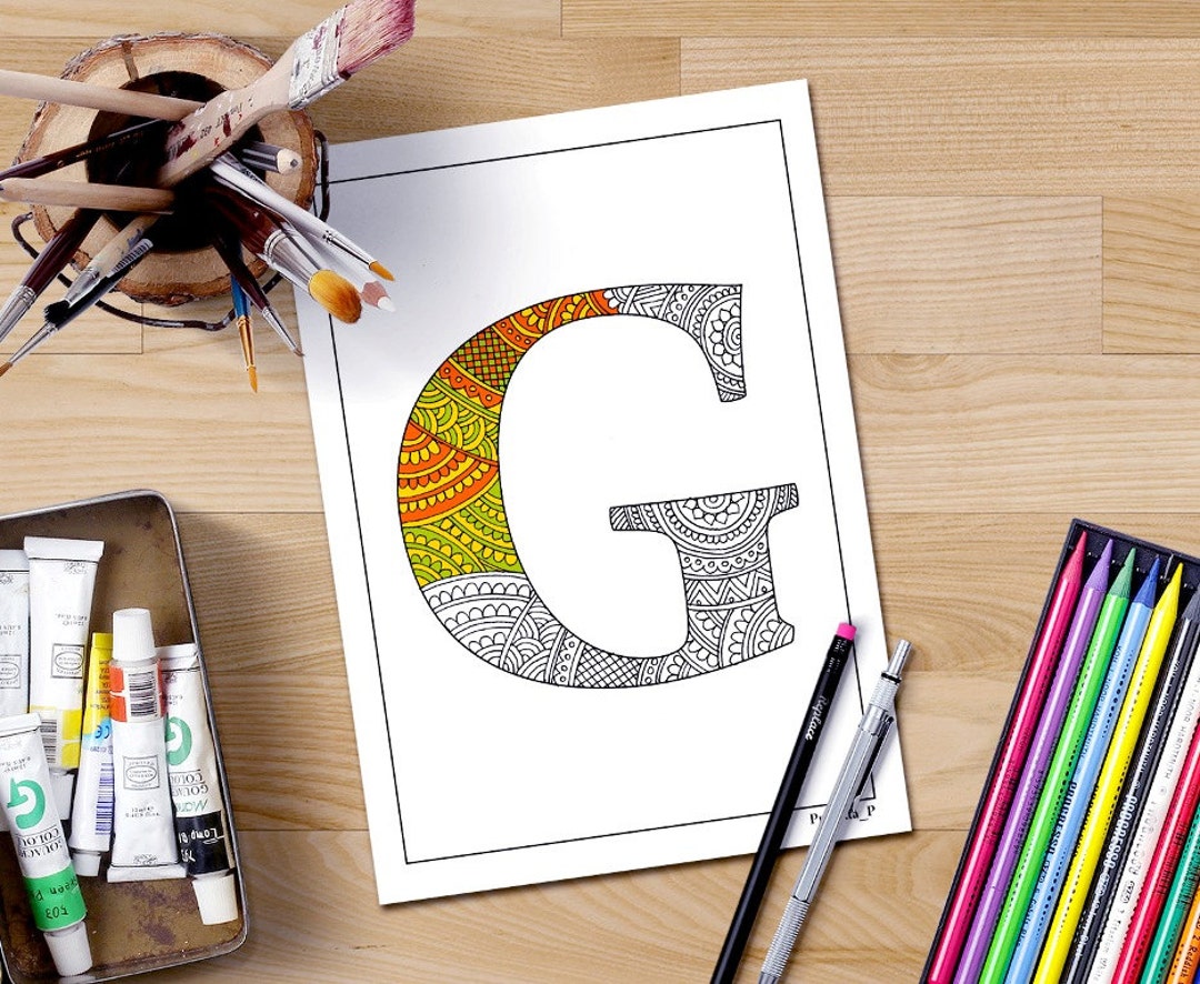 Zentangle Alphabet Coloring Pages for Adults, Letter G Doodle Coloring ...