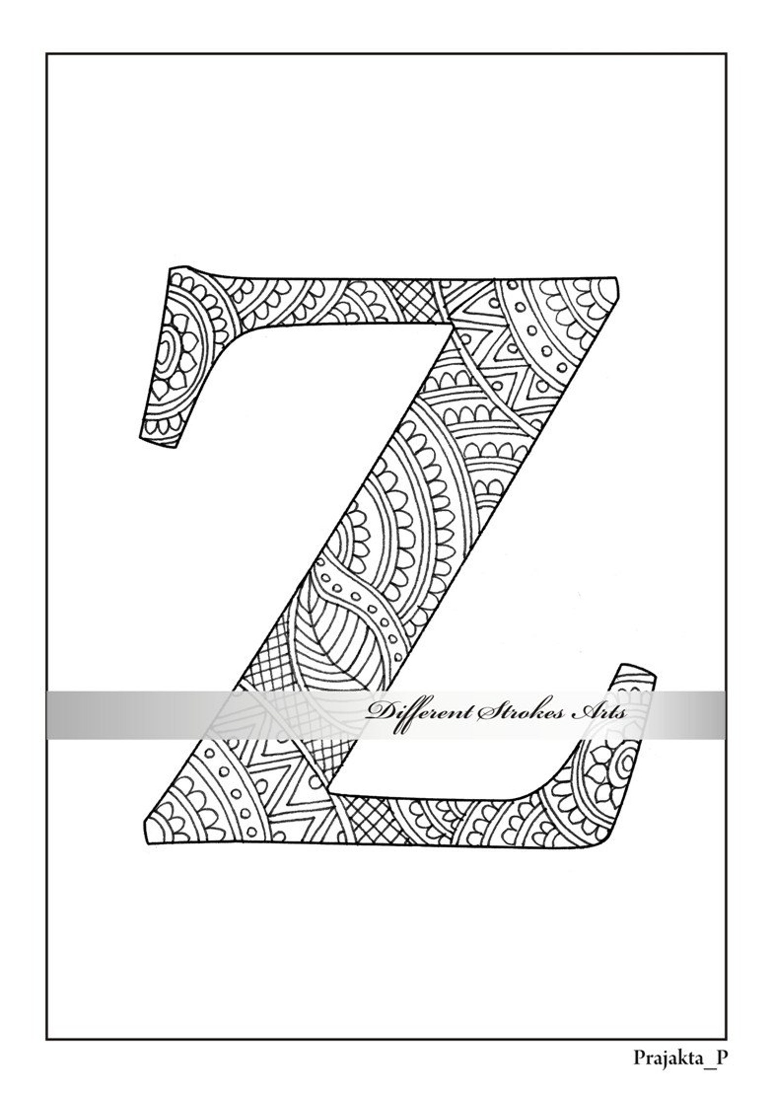 Adult Coloring Page Letter Z Zentangle Alphabet Adult | Etsy