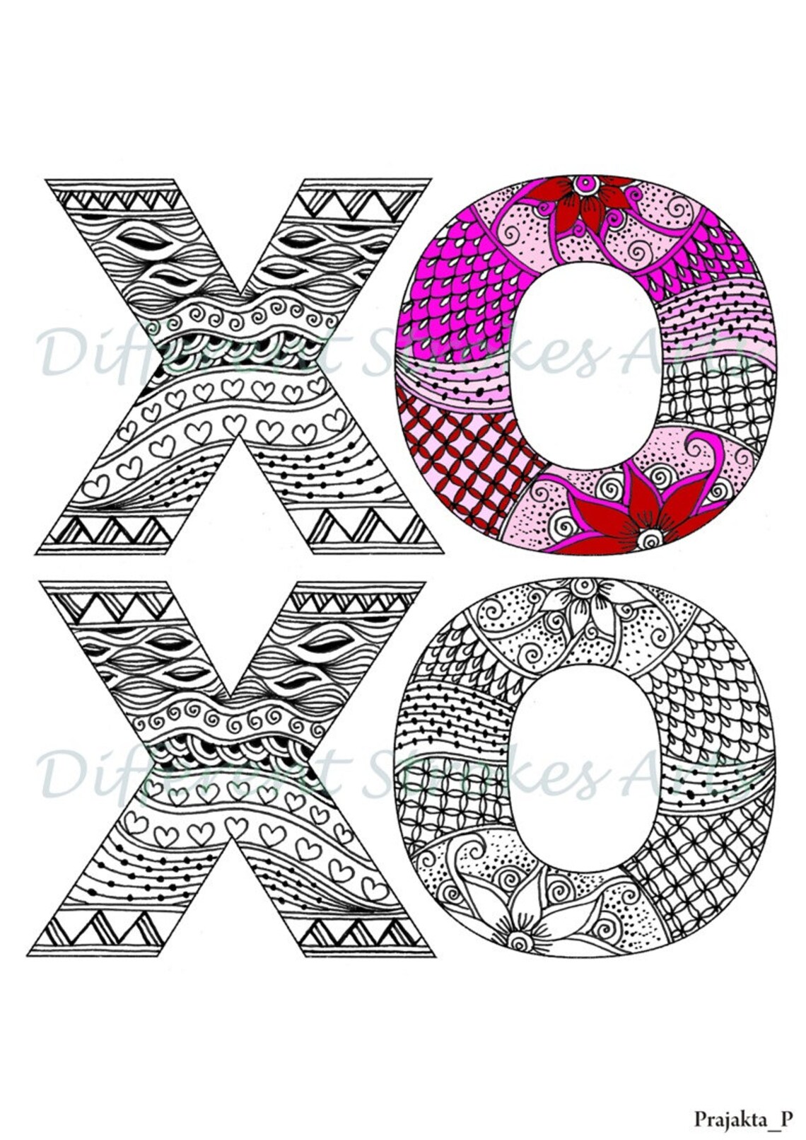 XOXO sign zentangle coloring pages for adults follow your | Etsy