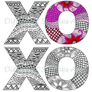 XOXO sign zentangle coloring pages for adults follow your | Etsy