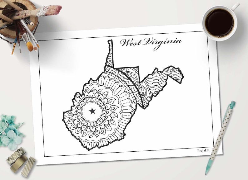 West Virginia State Map Coloring Page, Patriotic Printable Art, State ...