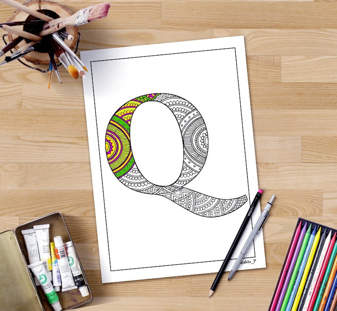 Letter Q Coloring Page, Henna Doodle Zentangle Alphabet, Grown Ups ...