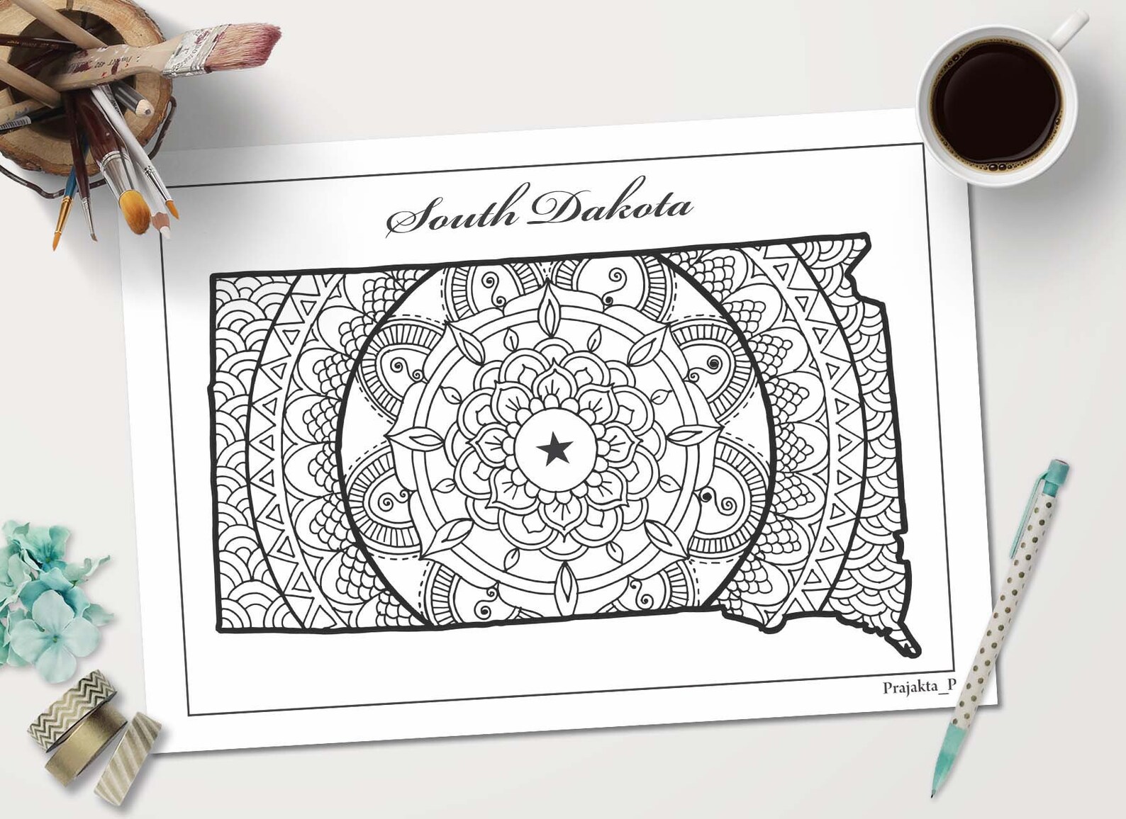 South Dakota State Map Coloring Page Patriotic Printable Art | Etsy