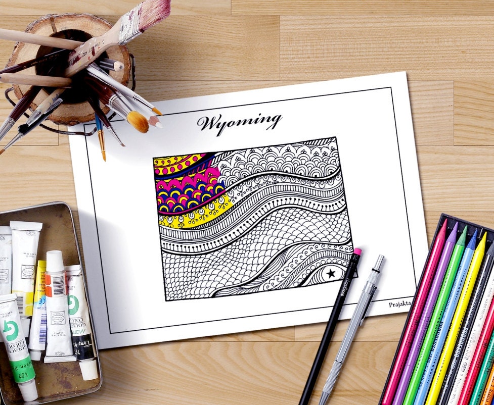 MAPS COLORING PAGE for adults printable Wyoming map to color | Etsy