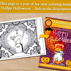 Halloween Black Cat Adult Coloring Page Printable Spooky | Etsy