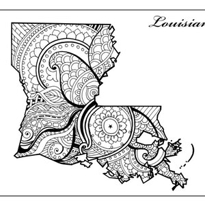 Louisiana state map Adult coloring page printable July 4th | Etsy
