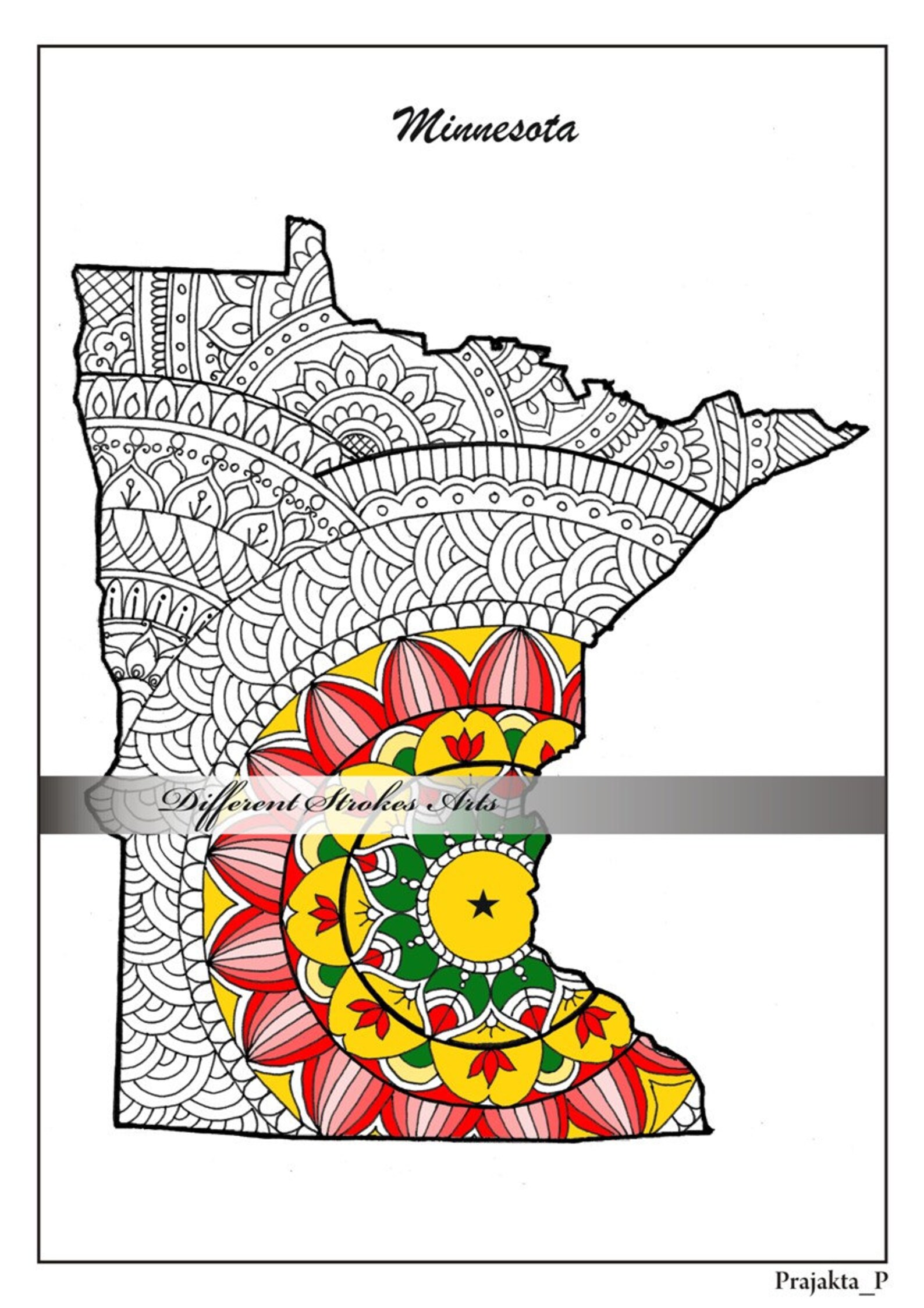 Minnesota Decorative Map Coloring Pages for Adults Zentangle | Etsy