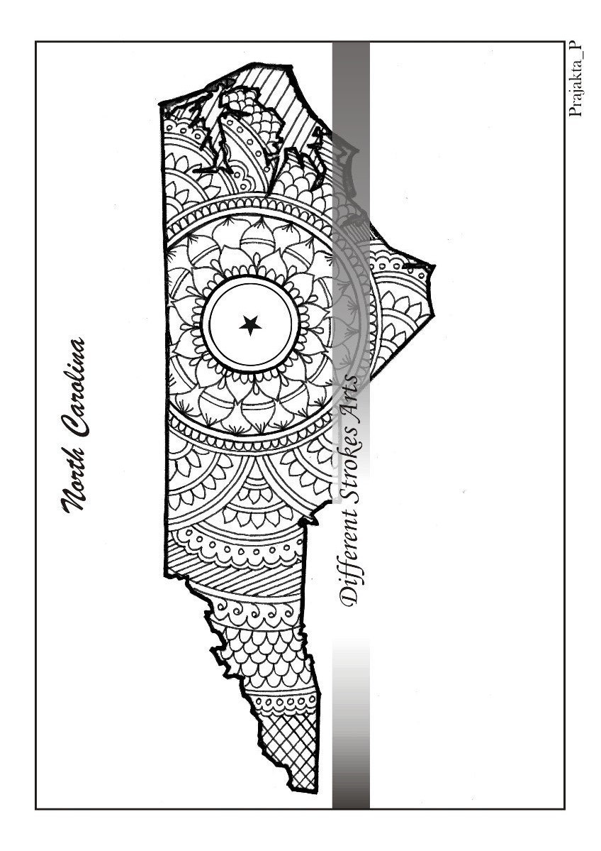 North Carolina State Map, Decorative Maps, USA Adult Coloring, United ...