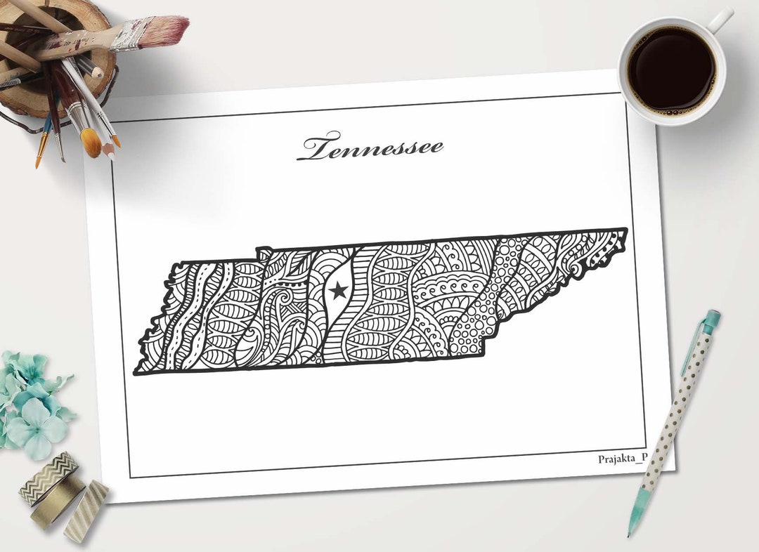 Tennessee State Map Coloring Page, Patriotic Printable Art, State Map ...