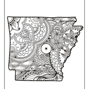 Arkansas State Map Adult Coloring Page Printable July 4th | Etsy