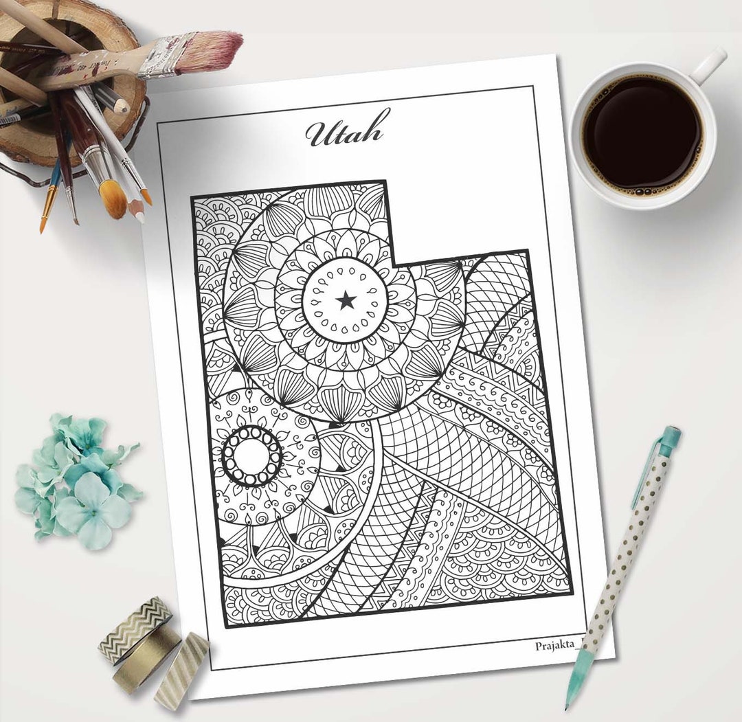 Utah State Map Coloring Page, Patriotic Printable Art, State Map ...