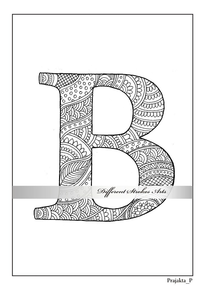 Zentangle Alphabet Coloring Pages Henna Doodle Alphabet | Etsy